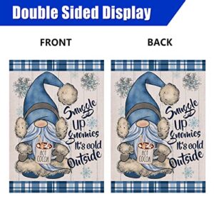 Covido Home Decorative Snuggle Up Gnomies It's Cold Outside Winter Garden Flag, Blue Gnome Yard Outside Decorations, Snowflakes Farmhouse Outdoor Small Decor Double Sided 12x18