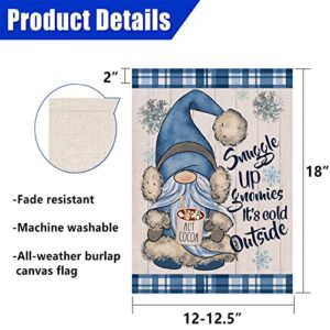 Covido Home Decorative Snuggle Up Gnomies It's Cold Outside Winter Garden Flag, Blue Gnome Yard Outside Decorations, Snowflakes Farmhouse Outdoor Small Decor Double Sided 12x18