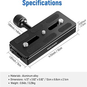 NEEWER Quick Release Plate with Clamp Adapter Set, 120mm QR Plate with Clamp, 3/8"&1/4" Screw, Bubble Level, 3/8” to 1/4” Screw Adapter, Compatible with Arca Swiss Tripod Monopod Ball Head