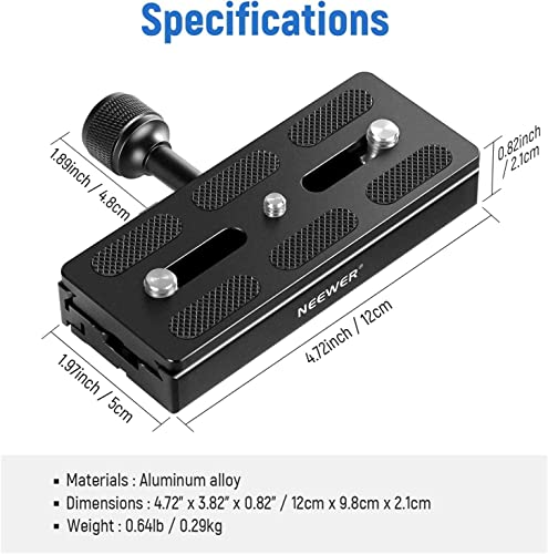 NEEWER Quick Release Plate with Clamp Adapter Set, 120mm QR Plate with Clamp, 3/8"&1/4" Screw, Bubble Level, 3/8” to 1/4” Screw Adapter, Compatible with Arca Swiss Tripod Monopod Ball Head