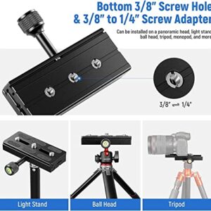 NEEWER Quick Release Plate with Clamp Adapter Set, 120mm QR Plate with Clamp, 3/8"&1/4" Screw, Bubble Level, 3/8” to 1/4” Screw Adapter, Compatible with Arca Swiss Tripod Monopod Ball Head