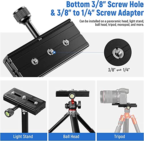 NEEWER Quick Release Plate with Clamp Adapter Set, 120mm QR Plate with Clamp, 3/8"&1/4" Screw, Bubble Level, 3/8” to 1/4” Screw Adapter, Compatible with Arca Swiss Tripod Monopod Ball Head