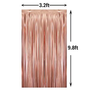 GOER 3.2 ft x 9.8 ft Metallic Tinsel Foil Fringe Curtains Party Photo Backdrop Party Streamers for Birthday,Graduation,New Year Eve Decorations Wedding Decor (1 Pack,Matte Rose Gold)