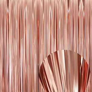 GOER 3.2 ft x 9.8 ft Metallic Tinsel Foil Fringe Curtains Party Photo Backdrop Party Streamers for Birthday,Graduation,New Year Eve Decorations Wedding Decor (1 Pack,Matte Rose Gold)