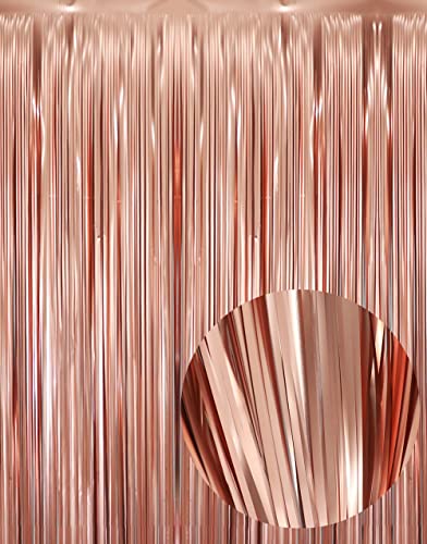 GOER 3.2 ft x 9.8 ft Metallic Tinsel Foil Fringe Curtains Party Photo Backdrop Party Streamers for Birthday,Graduation,New Year Eve Decorations Wedding Decor (1 Pack,Matte Rose Gold)