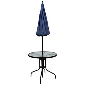 EMMA + OLIVER 6 Piece Navy Patio Garden Set with Table, Umbrella and 4 Folding Chairs