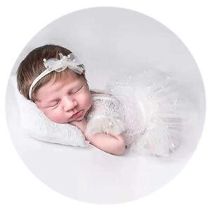 Zeroest Newborn Photography Outfits Girl Lace Romper Newborn Photography Props Rompers Baby Girls Skirt Photoshoot 3PCS (White-Short Sleeve)