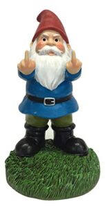 gnometastic the middle finger gnome, 8.45″ tall – original double bird garden gnome statue – outdoor funny gnome decoration and lawn ornament