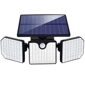 ambaret security solar lights outdoor, 3 head motion sensor detected lights adjustable 230 led 1200lm flood lights outdoor spotlights 360° rotatable ip65 waterproof for yard garden garage patio