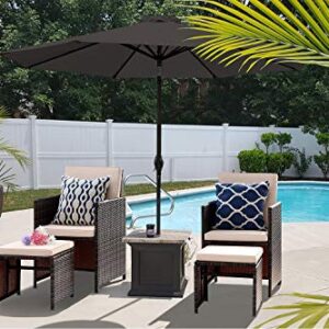 Homall 5 Pieces Patio Conversation Sofa Set Outdoor Wicker Sectional Furniture Sets with Patio Umbrella, Rattan Chair with Ottoman, Storage Table for Backyard, Garden, Porch (Beige)