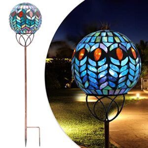 solar garden lights outdoor decorative – solar gazing ball mosaic garden stakes decorative waterproof outdoor lights for pathway yard lawn decoration (green)