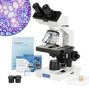 omax 40x-2000x led binocular compound lab microscope w/ double layer mechanical stage + blank slides, cover slips, & lens cleaning paper, m82es-sc100-lp100