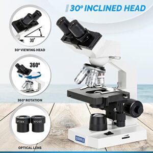 OMAX 40X-2000X LED Binocular Compound Lab Microscope w/ Double Layer Mechanical Stage + Blank Slides, Cover Slips, & Lens Cleaning Paper, M82ES-SC100-LP100