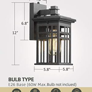 Dusk to Dawn Sensor Outdoor Wall Sconces - HWH Exterior Wall Mount Light Fixture Matte Black, 2-Pack Porch Lights for Garage, Doorway, Balcony, Garden, 5HD27B-PC-2PK BK