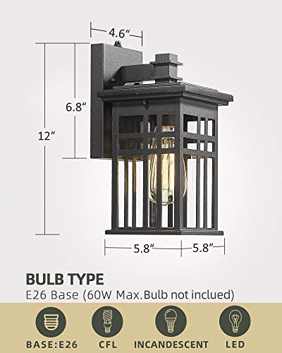 Dusk to Dawn Sensor Outdoor Wall Sconces - HWH Exterior Wall Mount Light Fixture Matte Black, 2-Pack Porch Lights for Garage, Doorway, Balcony, Garden, 5HD27B-PC-2PK BK