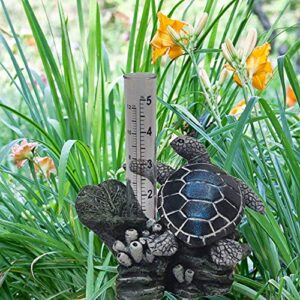 The Crabby Nook Small Rain Gauge Outdoor Garden Decor Guage for Deck or Yard Rain Water Catcher Gages Outdoors (Sea Turtle)