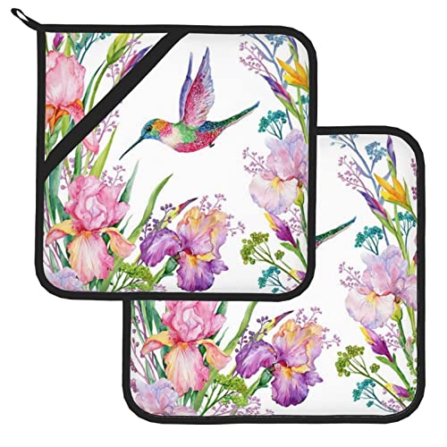 Garden with Birds and Flowers Heat Resistant Non-Slip Pot Holder, Professional Oven hot pad Gloves for Cooking, Baking, and Grilling