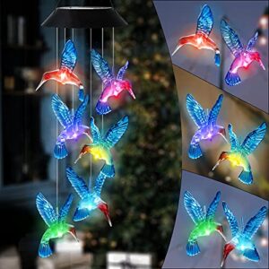 hisolar hummingbird solar wind chimes color changing solar mobile lights waterproof led wind chimes solar powered lights for home party yard garden christmas decoration(blue)