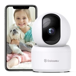 galayou indoor security camera 2k, pet camera, 360 degree wifi home security camera for baby/dog/elder/nanny with night vision, siren, 24/7 sd card storage, works with alexa and google assistant