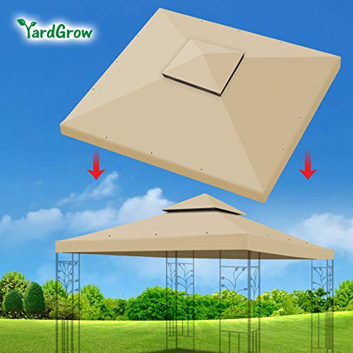 YardGrow 10'x10' Gazebo Canopy Replacement Top for 2 Tier Outdoor Canopy Cover Patio Pavilion Garden (Beige)