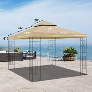 YardGrow 10'x10' Gazebo Canopy Replacement Top for 2 Tier Outdoor Canopy Cover Patio Pavilion Garden (Beige)