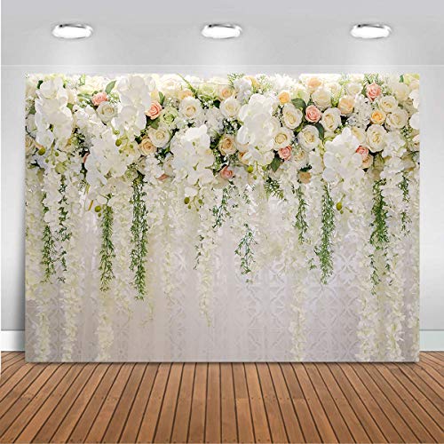 Mocsicka Wedding Backdrop Romance Bridal Floral Wall Background for Photography Vinyl Anniversary Photo Shoot Birthday Party Dessert Table Decoration Banner (7x5ft)