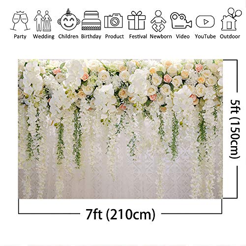 Mocsicka Wedding Backdrop Romance Bridal Floral Wall Background for Photography Vinyl Anniversary Photo Shoot Birthday Party Dessert Table Decoration Banner (7x5ft)