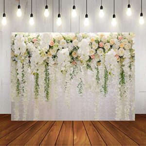 Mocsicka Wedding Backdrop Romance Bridal Floral Wall Background for Photography Vinyl Anniversary Photo Shoot Birthday Party Dessert Table Decoration Banner (7x5ft)