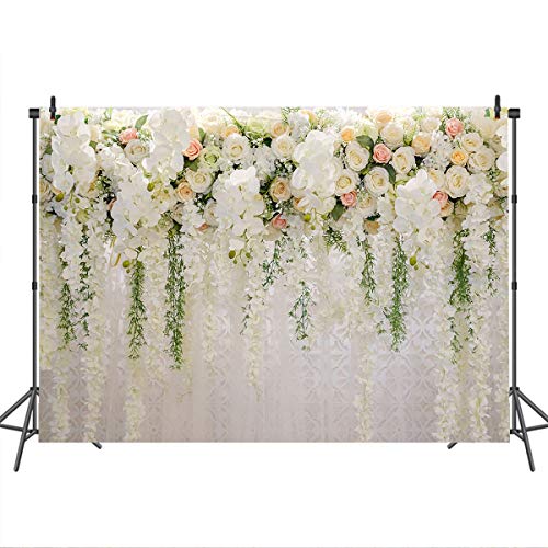 Mocsicka Wedding Backdrop Romance Bridal Floral Wall Background for Photography Vinyl Anniversary Photo Shoot Birthday Party Dessert Table Decoration Banner (7x5ft)