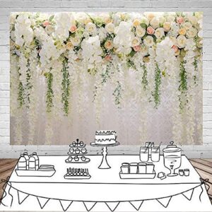 Mocsicka Wedding Backdrop Romance Bridal Floral Wall Background for Photography Vinyl Anniversary Photo Shoot Birthday Party Dessert Table Decoration Banner (7x5ft)