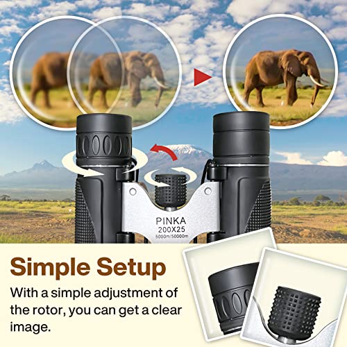 200x25 High Power Compact Binoculars with Clear Low Light Vision, Large Eyepiece Waterproof Binocular for Adults Kids, High Power Easy Focus Binoculars for Bird Watching, Outdoor, Hunting