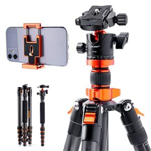 k&f concept 68″ carbon fiber camera tripod,compact tripods with metal ball head,quick release plate,detachable monopod 10kg load for dslr cellphone tripods(sa255c1) d255c4+bh-28l