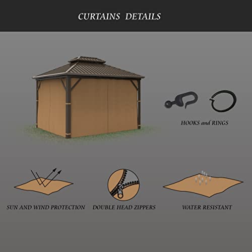 Gazebo Privacy Curtains Screen 4-Panels Universal Replacement for Patio, Outdoor Canopy, Garden and Backyard (Only Curtains) (12'x12')