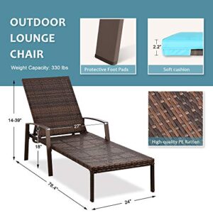 Pamapic 4 Pieces Patio Lounge Chair Set, Patio Chaise Lounges with Thickened Cushion, PE Rattan Steel Frame Pool Lounge Chair Set for Patio Backyard Porch Garden Poolside (Tiffany)…