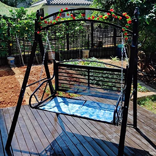 Metal Porch Swing, 2-Person Hanging Patio Swing Chair with Thick Cushions and Decorations, Outdoors Heavy Duty Swing Chair Bench for Gardens, Yards, Deck, Backyard, 660 lb Weight Capacity, Brass