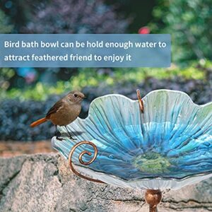 MUMTOP 31 Inch Height Glass Birdbath Birdfeeder with Metal Stake Garden Yard Outdoor Blue