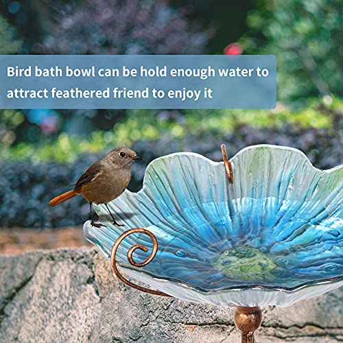 MUMTOP 31 Inch Height Glass Birdbath Birdfeeder with Metal Stake Garden Yard Outdoor Blue