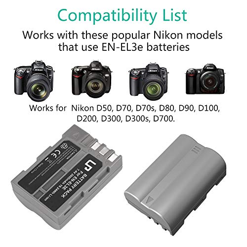 EN-EL3e Battery Pack, LP 2-Pack Battery, Replacement for Nikon EN-EL3, El3e, El3a, Compatible with Nikon D50, D70s, D80, D90,D100, D200, D300s, D700 MH-18, MH-18a, MH-19, MB-D200, MB-D10 Series & More