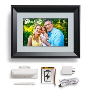 photospring 10in wifi digital picture frame with battery, send photos from anywhere via email, app, or web, easy touch screen setup, 1280×800 display, plays videos, black