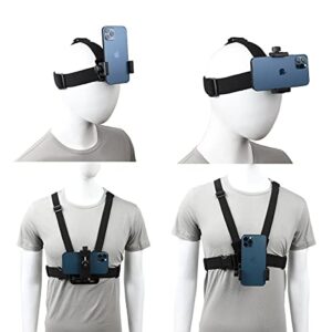 Mobile Phone Chest Strap Harness Mount Head Strap Holder Kit for POV/VLOG,Cell Phone Clip Compatible with iPhone,Samsung,GoPro Hero 9, 8,7, 6, 5, 4,, 3,2, 1,AKASO,DJI Osmo,and Action Cameras…