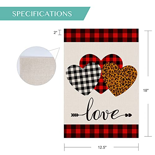 Welcome Valentines Day Garden Flag Vertical Double Sided Buffalo Plaid Leopard Love Hearts Burlap Garden Flag, Valentine's Day Anniversary Wedding Yard Outdoor Decoration 12.5 x 18 Inch