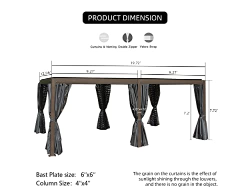 Domi Outdoor Louvered Pergola 12'x20' with Adjustable Aluminum Roof,Grill Gazebo for Patios,Aluminum Frame with Curtains and Mesh for Garden,Patio,Backyard, Dark Brown