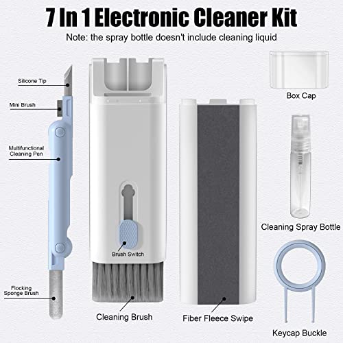 7 in 1 Electronic Cleaner Kit, Keyboard Cleaner Kit with Brush, 3 in 1 Cleaning Pen for Airpods Pro, Multifunctional Cleaning Kit for Earphone, Keyboard, Laptop, Phone, PC Monitor(Blue)