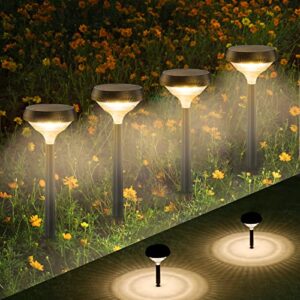 linkind solar pathway lights 4 pack, warm white bright solar lights outdoor waterproof, solar garden lights adjustable landscape path lights for patio walkway yard driveway backyard decorative