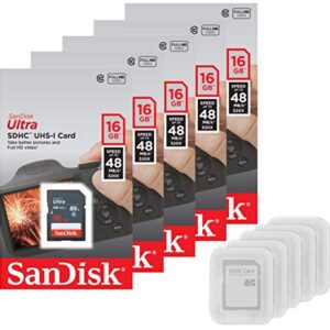 5 Pack - SanDisk Ultra 16GB SD SDHC Memory Flash Card UHS-I Class 10 Read Speed up to 48MB/s 320X SDSDUNB-016G-GN3IN Wholesale Lot + (5 Cases)