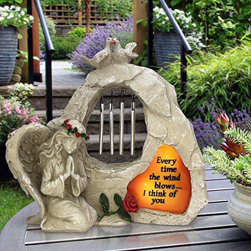 OakiWay Memorial Gifts - Memorial Garden Stone Sympathy Gift, with Wind Chimes & Solar Led Lights Quote, in Memory of Loved One - Bereavement Gifts - Condolence Gifts - Cemetary Grave Decorations