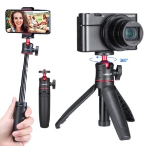 ulanzi mt-08 extension pole tripod, mini selfie stick tripod stand handle grip for webcam iphone 11 pro max samsung smartphone canon g7x mark iii sony zv-1 rx100 vii a6400 a6600 cameras vlogging