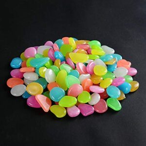 glow in the dark rocks – 200pcs multi color garden pebbles stone luminous fish tank aquariums rocks, decorations for walkways, gardens, houseplants powered by light and solar