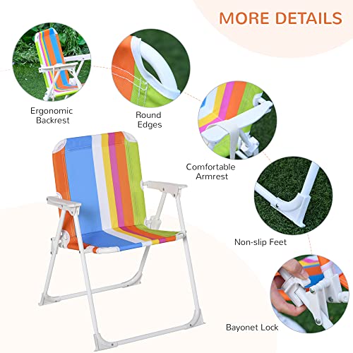 Outsunny Kids Folding Table and Chairs Set Color Stripes for Outdoor Garden Patio Backyard with Removable & Height Adjustable Sun Umbrella, Multi