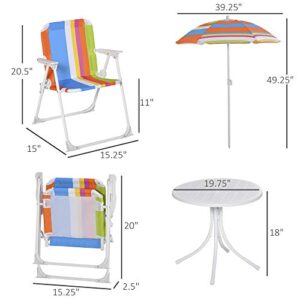 Outsunny Kids Folding Table and Chairs Set Color Stripes for Outdoor Garden Patio Backyard with Removable & Height Adjustable Sun Umbrella, Multi